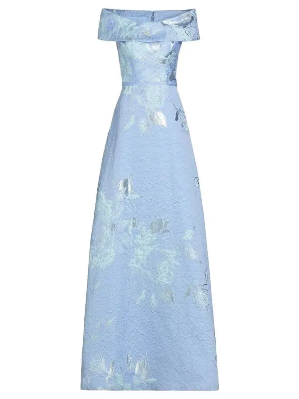 Rickie Freeman For Teri Jon Floral Off-the-shoulder Gown - Periwinkle