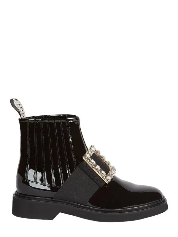 ROGER VIVIER Viv Rangers Strass Patent Leather Chelsea Boots - Nero