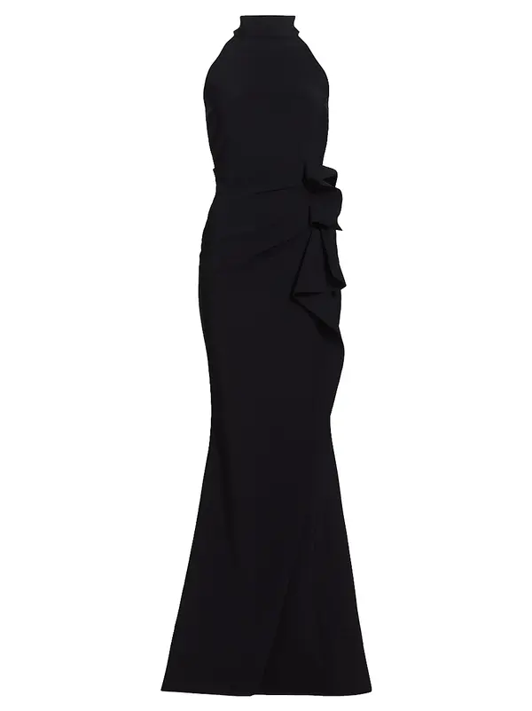 Chiara Boni La Petite Robe Gudrum Halter Ruffle Gown - Black