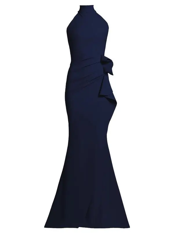 Chiara Boni La Petite Robe Gudrum Halter Ruffle Gown - Blue Notte