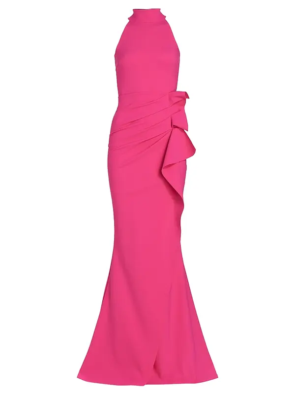 Chiara Boni La Petite Robe Gudrum Halter Ruffle Gown - Fuchsia