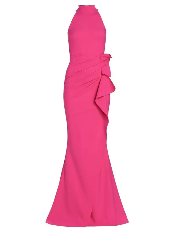 Chiara Boni La Petite Robe Gudrum Halter Ruffle Gown - Fuchsia