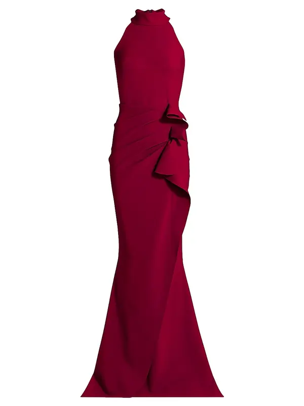 Chiara Boni La Petite Robe Gudrum Halter Ruffle Gown - Garnet