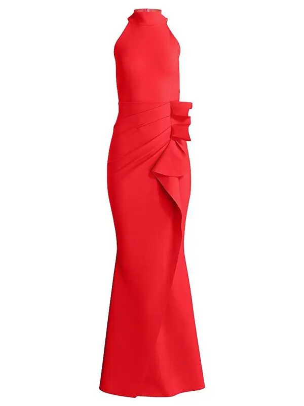 Chiara Boni La Petite Robe Gudrum Halter Ruffle Gown - Passion