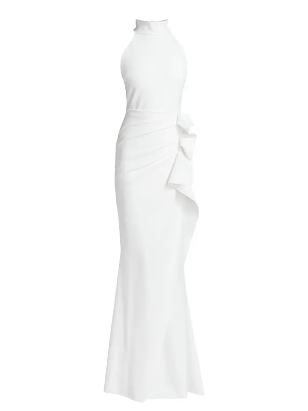 Chiara Boni La Petite Robe Gudrum Halter Ruffle Gown - White