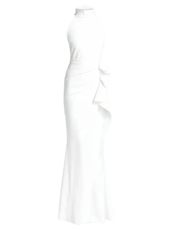 Chiara Boni La Petite Robe Gudrum Halter Ruffle Gown - White