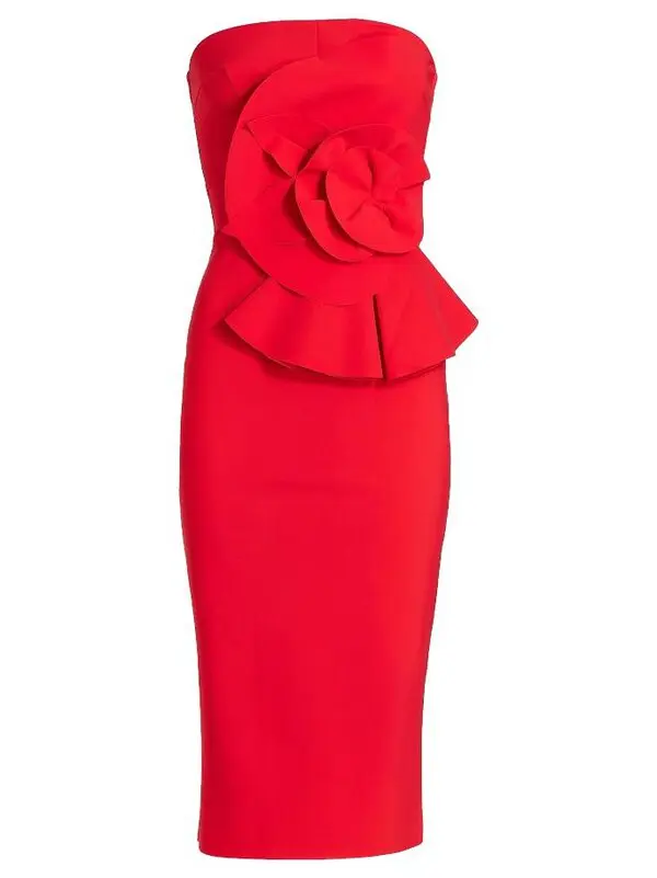 Chiara Boni La Petite Robe Hebe Strapless Ruffle Sheath Dress - Geranium