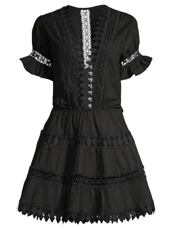 Peixoto Ora Embroidered Mini Dress - Black