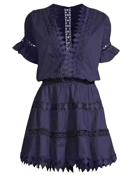 Peixoto Ora Embroidered Mini Dress - Navy Blue