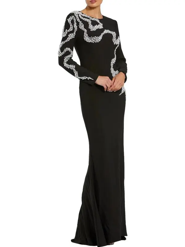 Mac Duggal Beaded Column Gown - Black