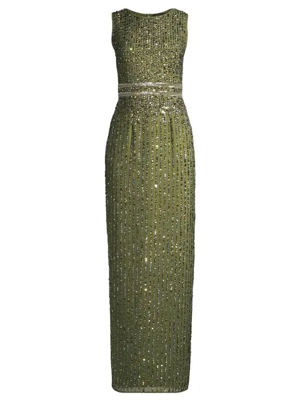 Mac Duggal Beaded Column Gown - Nude