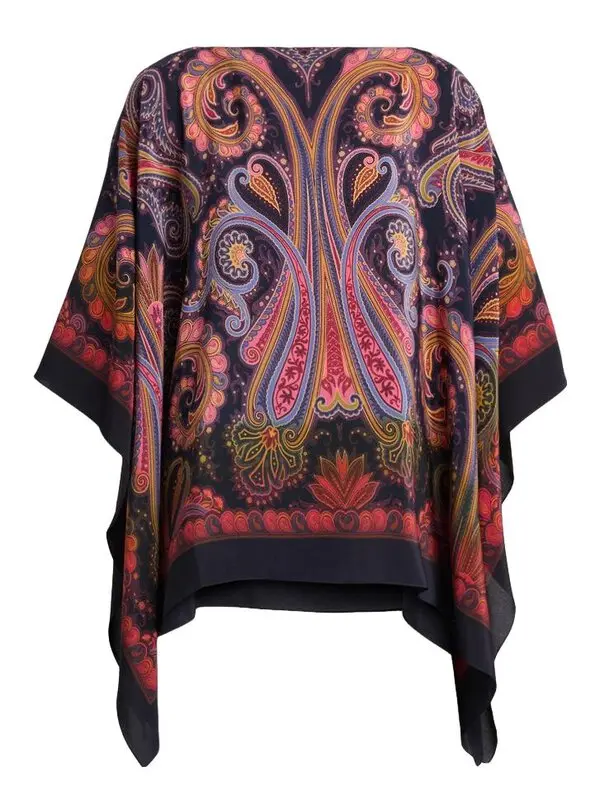 Etro Paisley Silk Poncho Top - Blue
