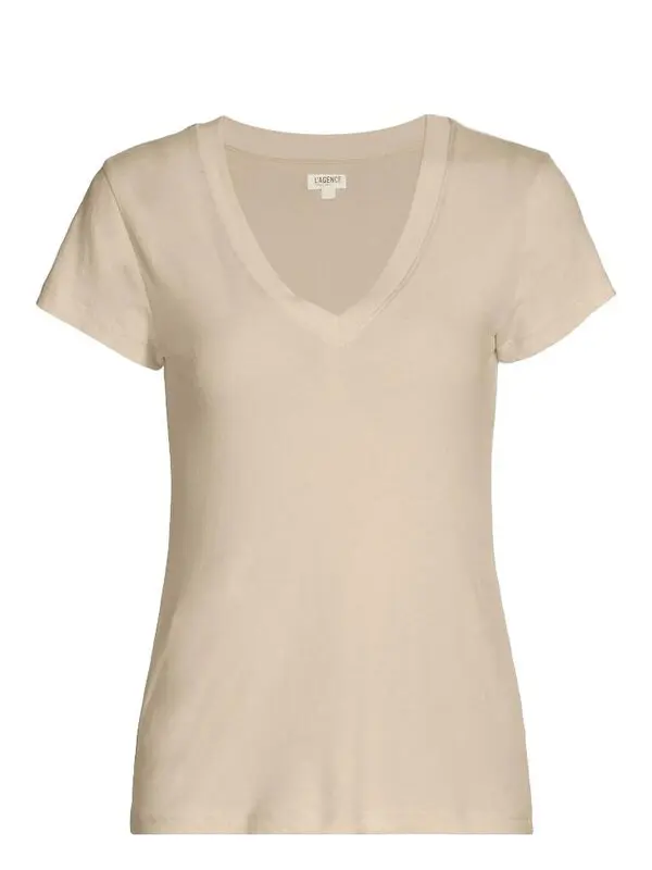 L'Agence Becca V-neck Cotton Tee - Biscuit