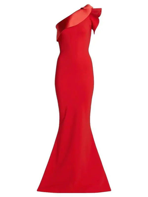 Chiara Boni La Petite Robe Kika Ra Ruffled One-shoulder Trumpet Gown - Passion