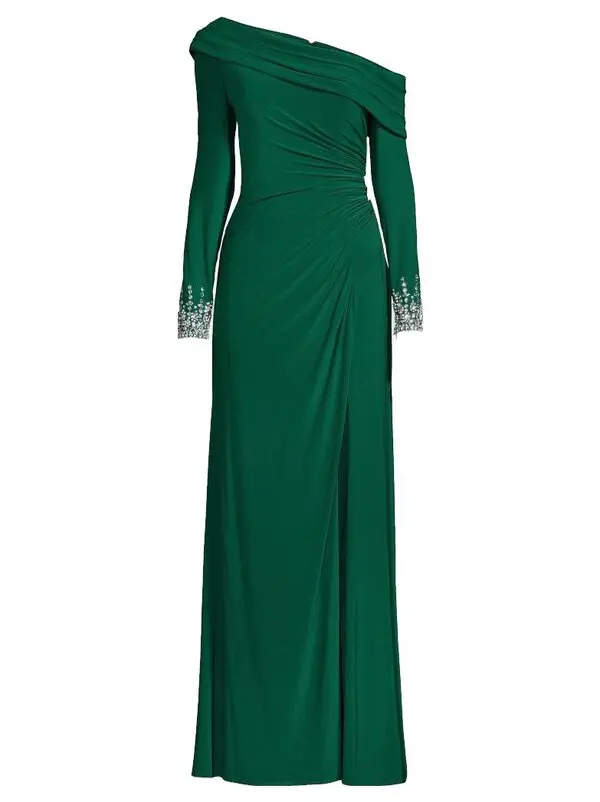 Mac Duggal Asymmetrical Jeweled Gown - Emerald