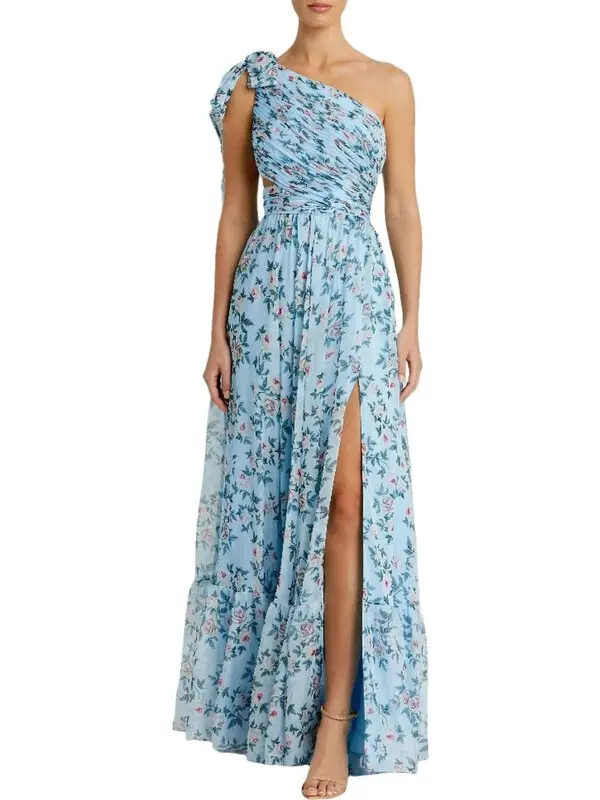 Mac Duggal Ieena Floral Chiffon Gown - Aqua Multi