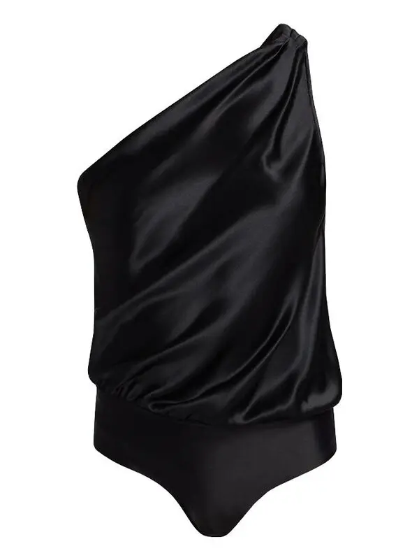 Cami Nyc Darby One-shoulder Silk Bodysuit - Black