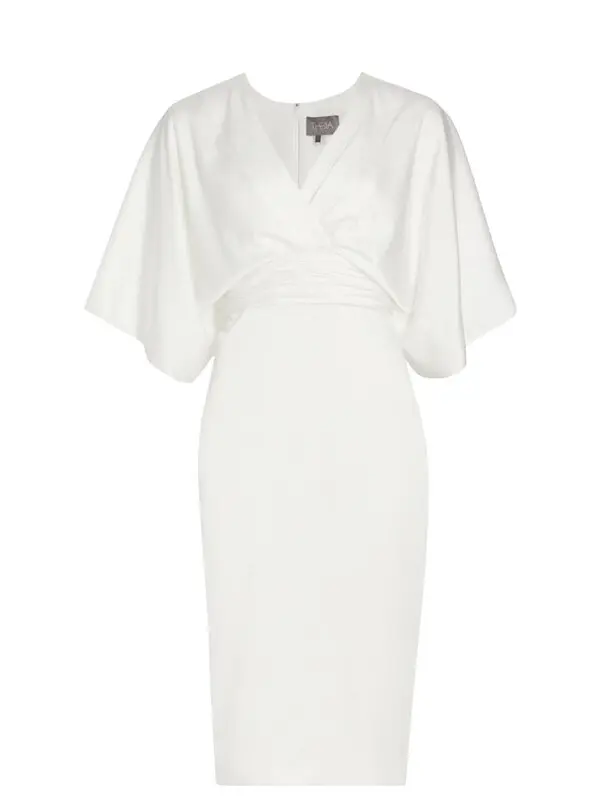 Theia V-neck Satin Dress - Ivory