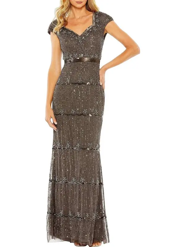 Mac Duggal Embellished Cap Sleeve Gown - Charcoal