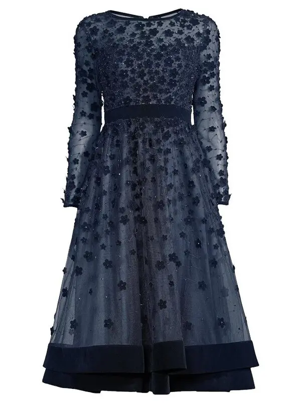 Mac Duggal Floral Appliqué Tea Dress - Midnight