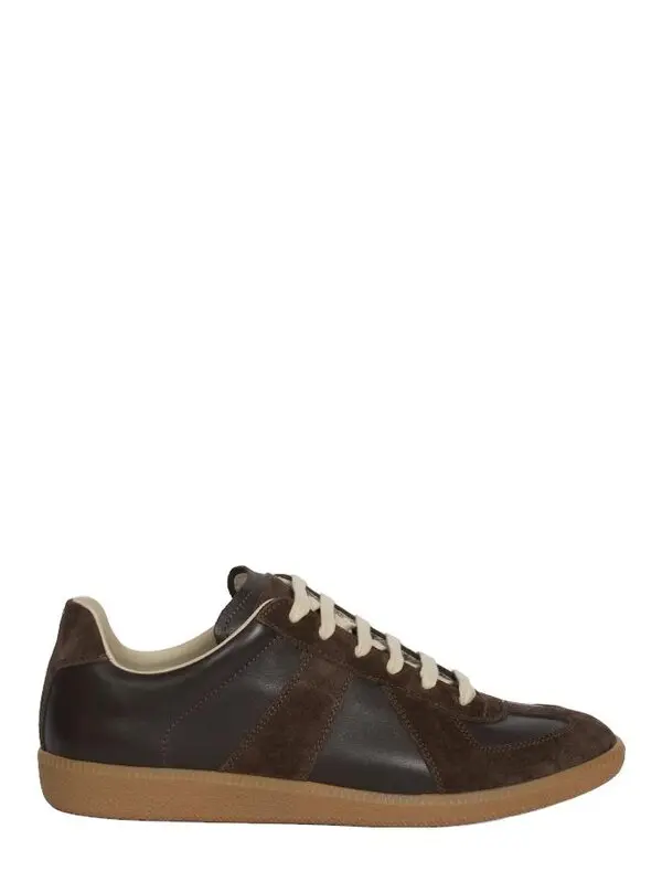 MAISON MARGIELA Replica Leather & Suede Sneakers - Dark Kaky