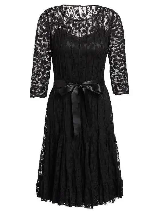 Rickie Freeman For Teri Jon Lace Pintuck Dress - Black