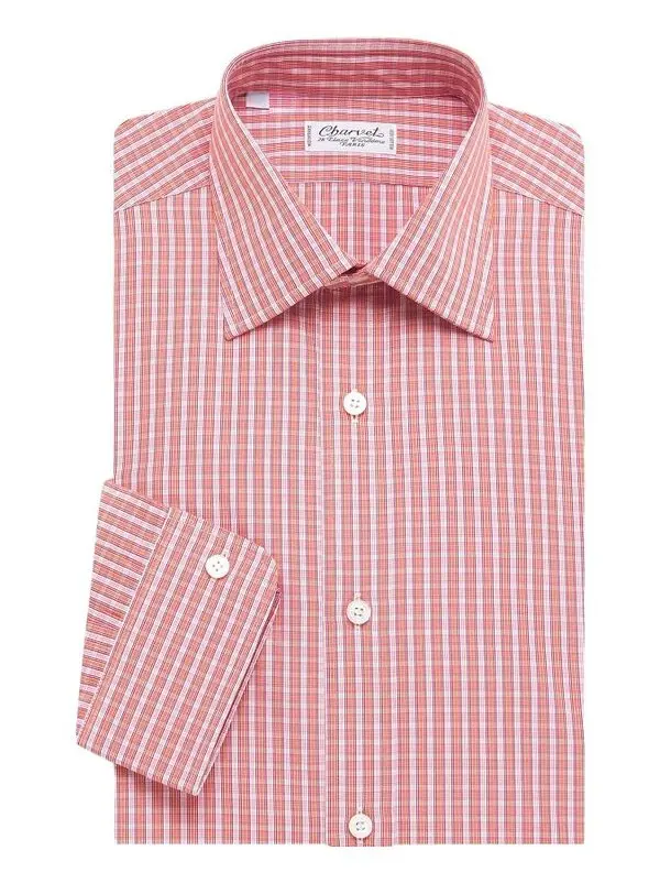 Charvet Small Windowpane Plaid Tonal Silk Dress Shirt - Rust