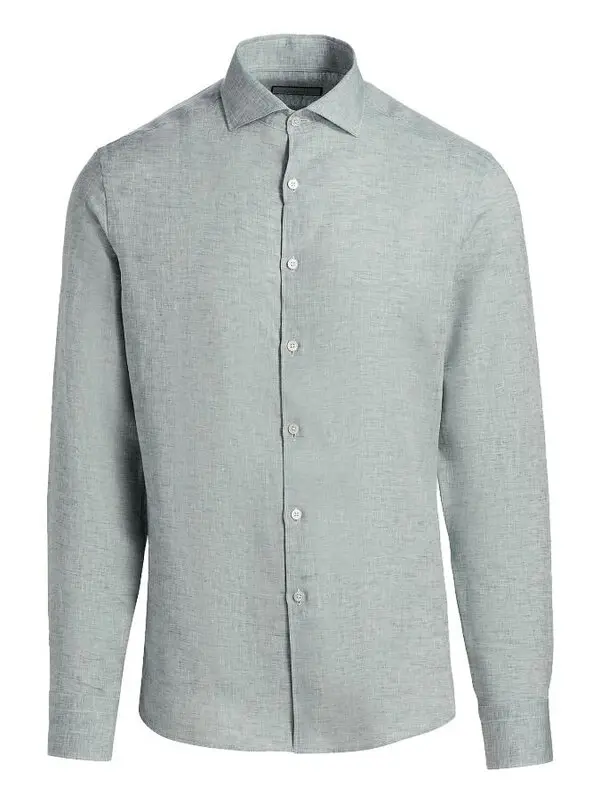 Canali Solid Linen Sport Shirt - Teal