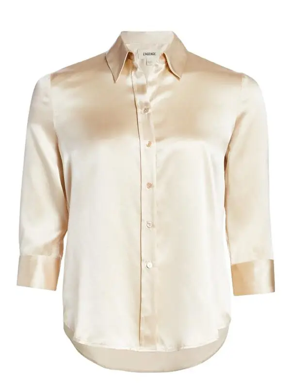 L'Agence Dani Three-quarter Sleeve Silk Shirt - Champagne
