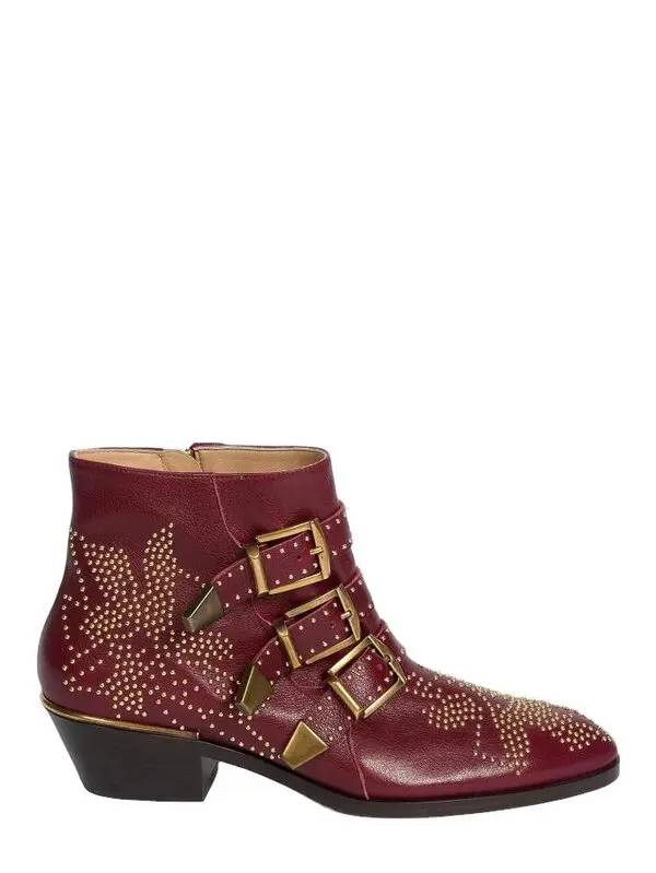 Chloé Susanna Studded Leather Ankle Boots - Grenat Red