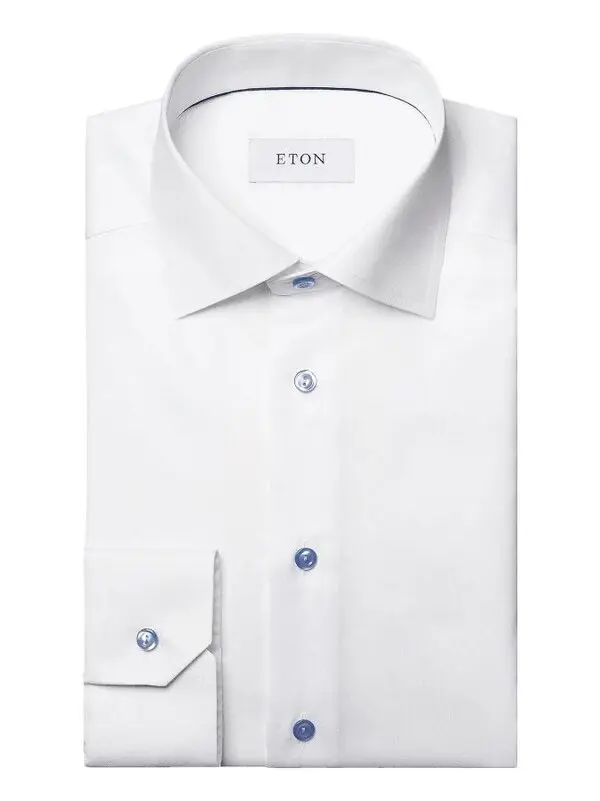 Eton Contemporary-fit Twill Dress Shirt With Blue Details - White