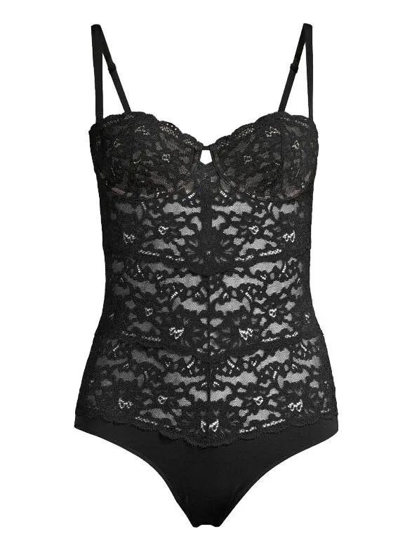 FLEUR DU MAL Charlotte Lace Balconette Bodysuit - Black