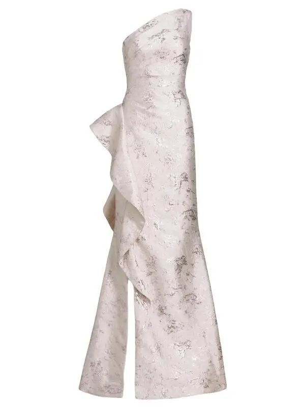 Rickie Freeman For Teri Jon Jacquard One-shoulder Gown - Blush
