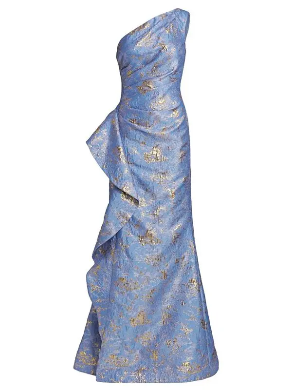 Rickie Freeman For Teri Jon Jacquard One-shoulder Gown - Sky Blue