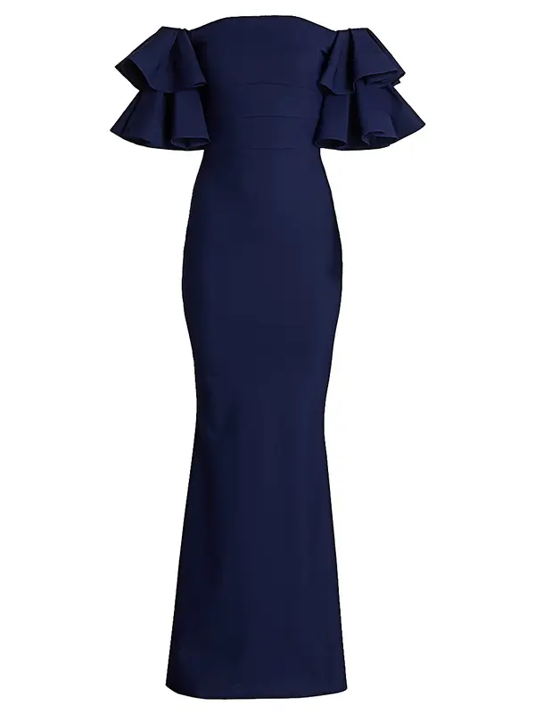 Chiara Boni La Petite Robe Parvati Off-the-shoulder Gown - Blue Notte