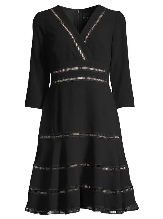 Shani Lattice Trim Fit & Flare Midi-dress - Black