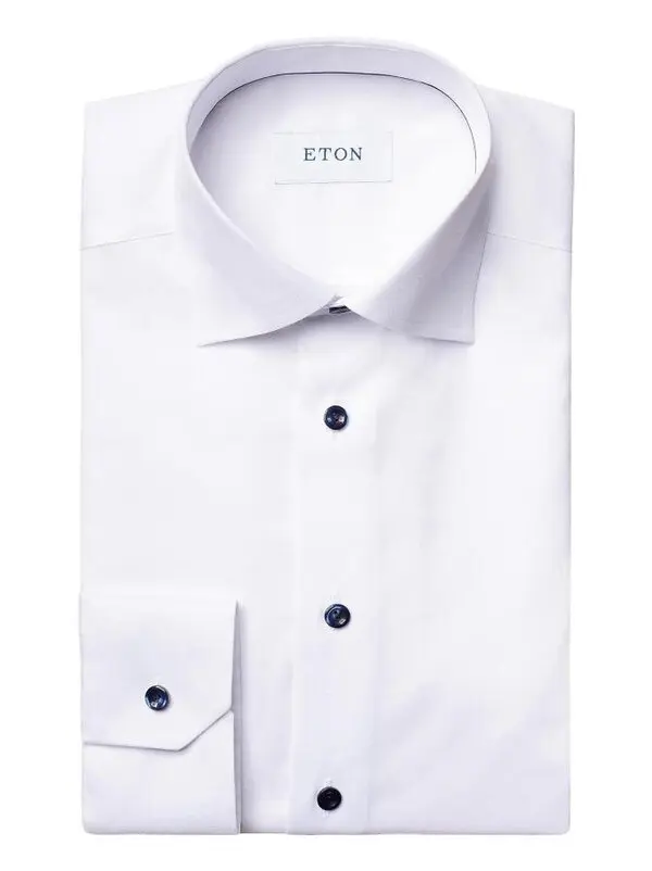 Eton Slim-fit Twill Dress Shirt With Navy Details - White