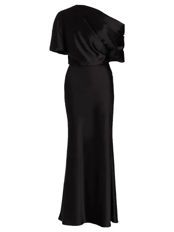 Amsale Satin One-shoulder Gown - Black