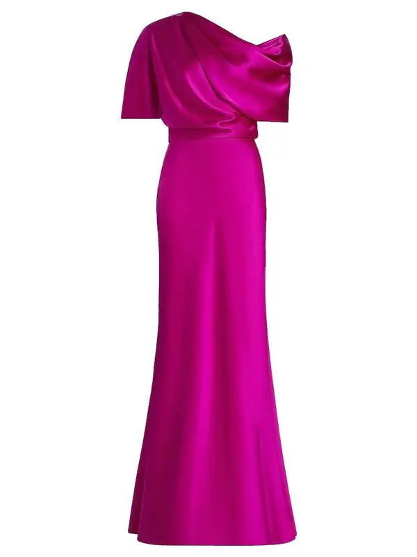 Amsale Satin One-shoulder Gown - Fuchsia