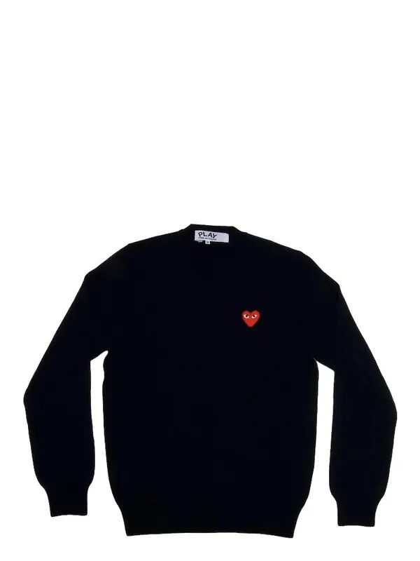 Play Comme Des Garcon Double Heart Play V-neck Sweater - Black