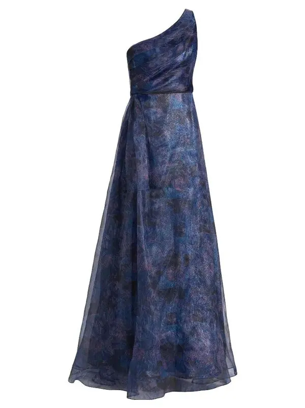Rene Ruiz Collection Floral One-shoulder Organza Gown - Blue Print