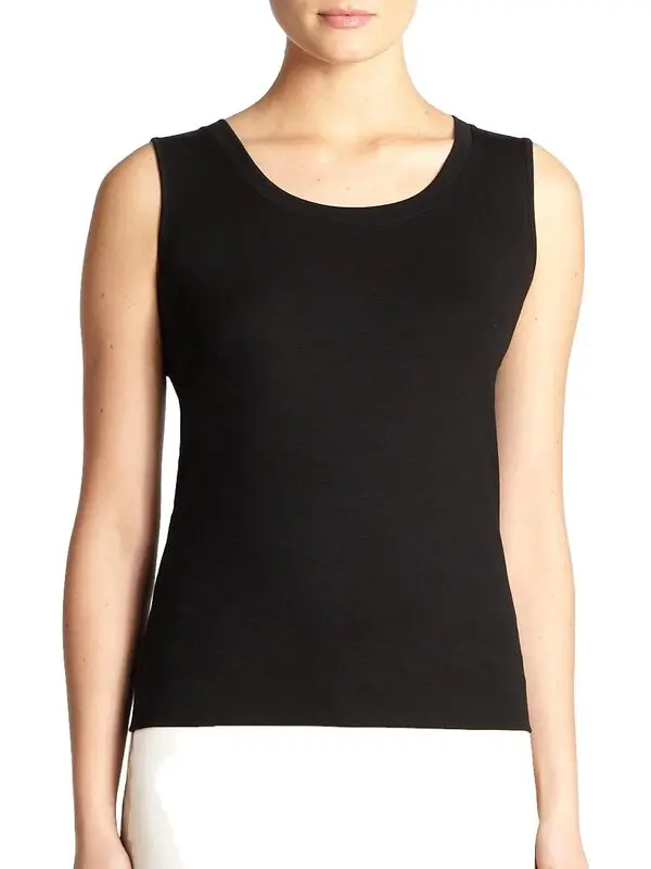 Lafayette 148 New York Swiss Cotton Rib Scoopneck Tank Top - Black