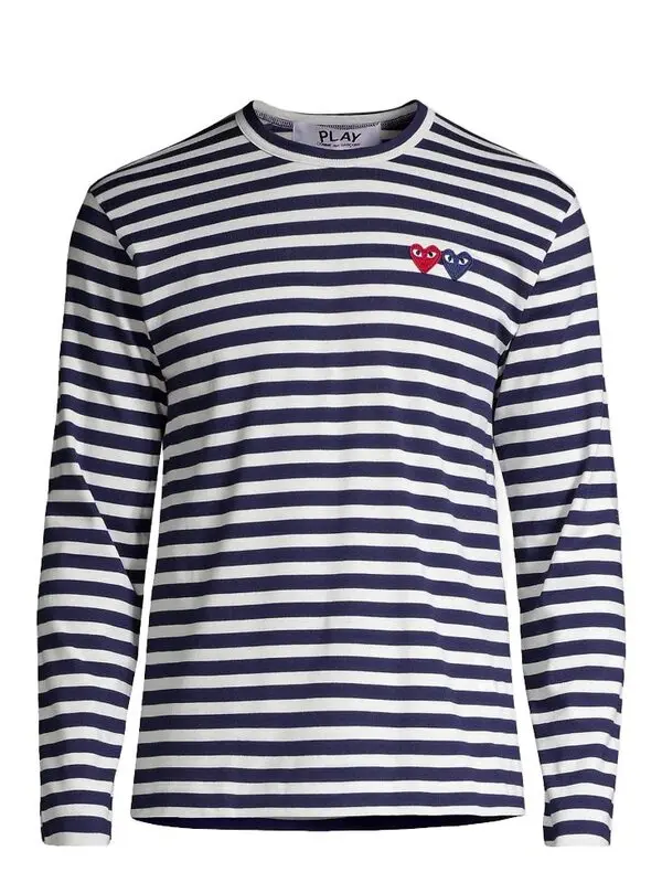 Play Comme Des Garcon Two Hearts Cotton T-shirt - Navy