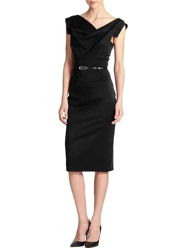 Black Halo Jackie Belted Sheath Dress - Black