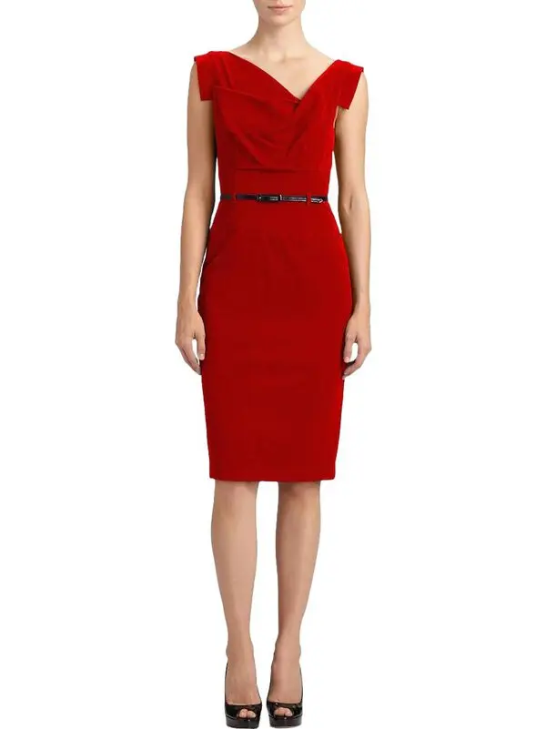 Black Halo Jackie Belted Sheath Dress - Red