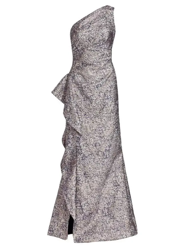 Rickie Freeman For Teri Jon Metallic Jacquard One-shoulder Gown - Pink Lilac
