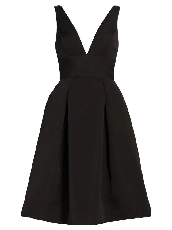 Amsale Faille Deep V-neck Dress - Black