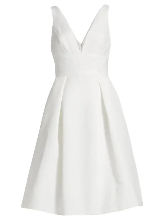 Amsale Faille Deep V-neck Dress - Silk White