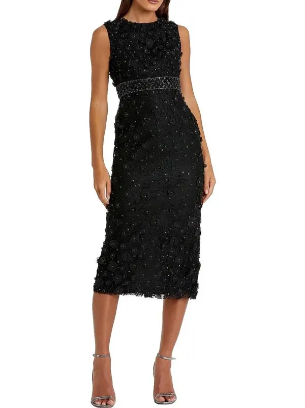 Mac Duggal Floral Beaded Sheath Dress - Black