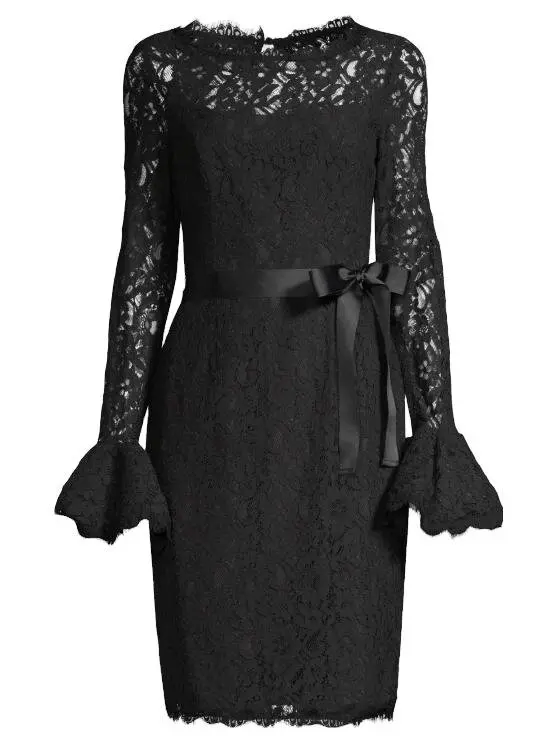 Shani Lace Bell-sleeve Sheath Dress - Black